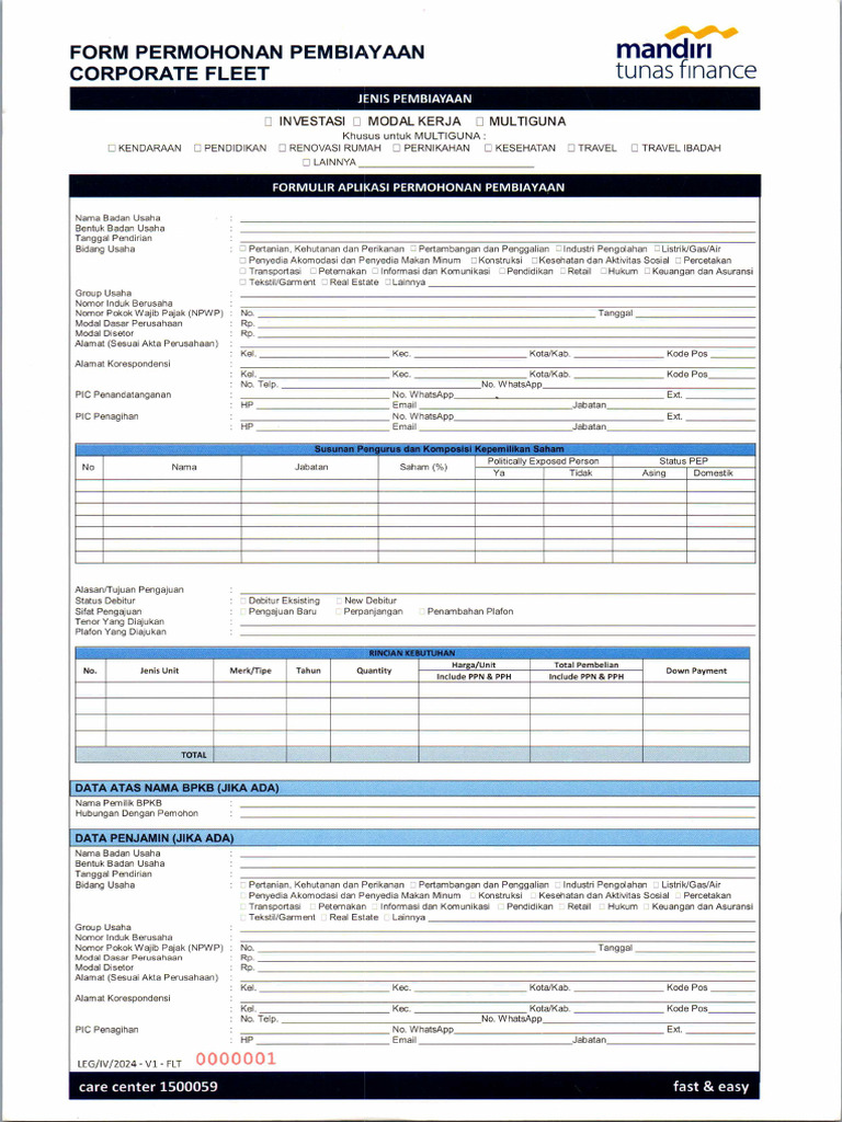 Form Permohonan Pembiayaan COP Fleet TERBARU | PDF