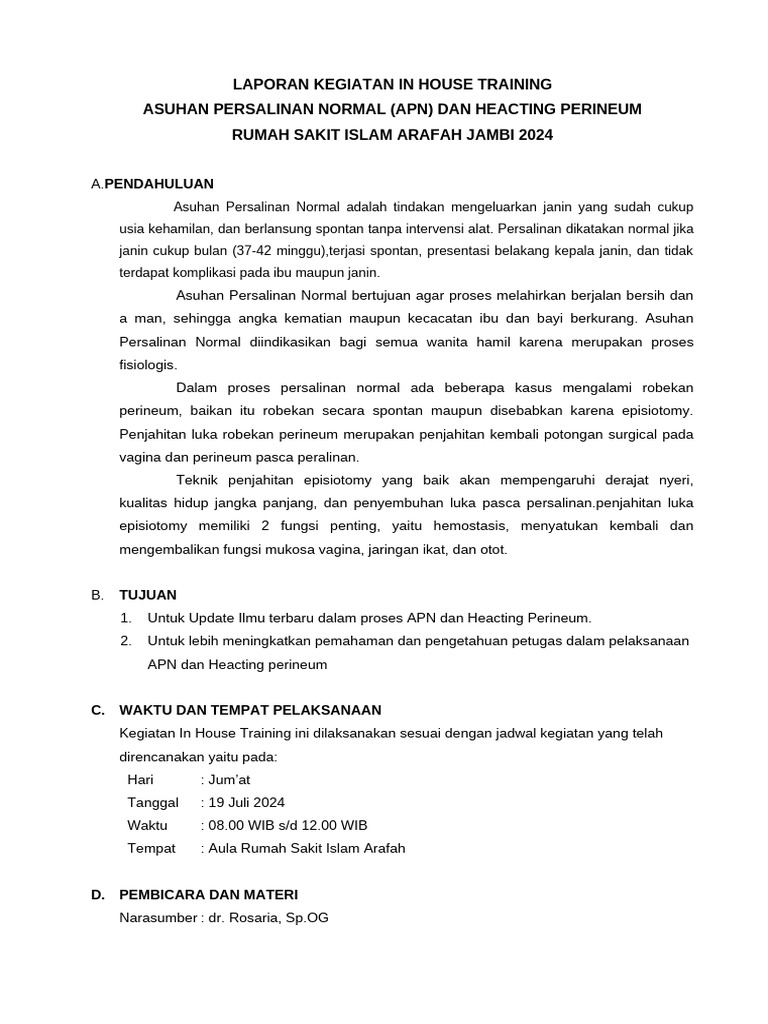 Laporan Kegiatan in House Traning | PDF