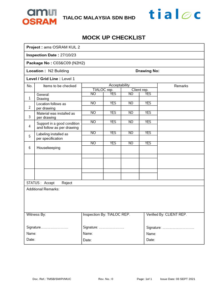 Mock Up Checklist | PDF