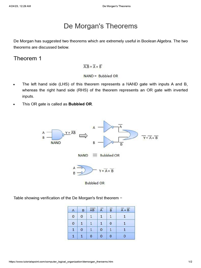 De Morgan's Theorems | PDF