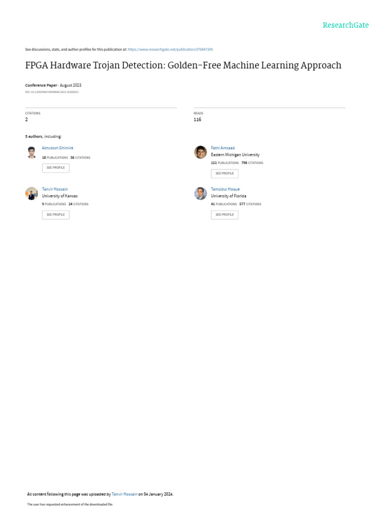 FPGA Hardware Trojan Detection Golden-Free Machine Learning Approach | PDF | Cluster Analysis ...