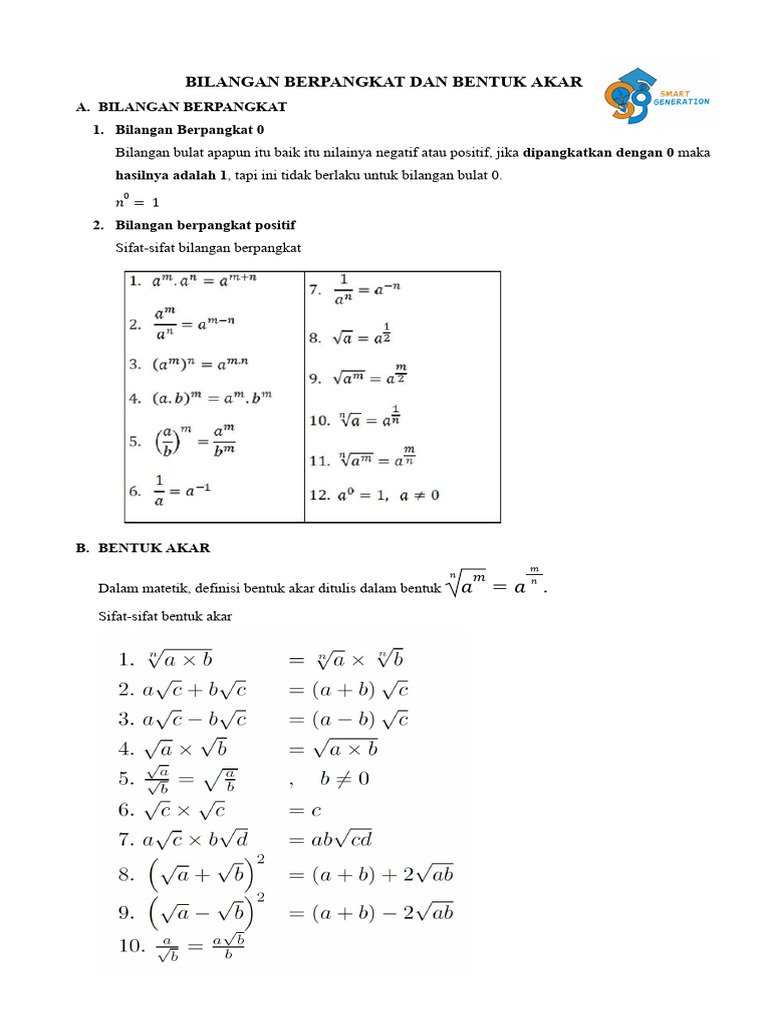 MTK - 9 - Bilangan Berpangkat & Bentuk Akar | PDF