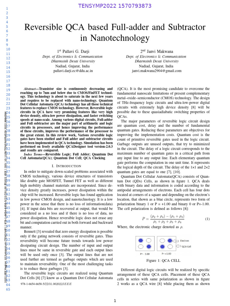 Reversible_QCA_based_Full-adder_and_Subtractor_in_Nanotechnology | PDF | Logic Gate | Cmos