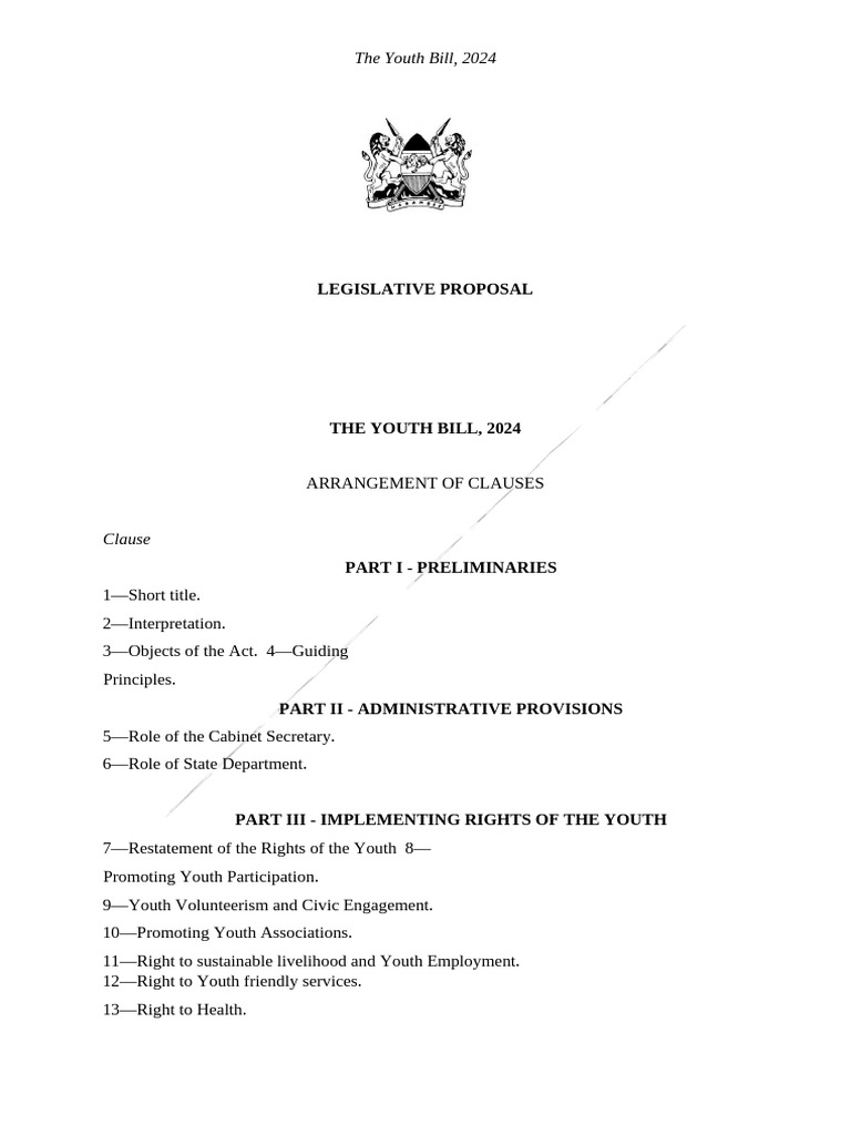 Kenya Youth Bill 2024 Overview | PDF | Peacebuilding | Governance