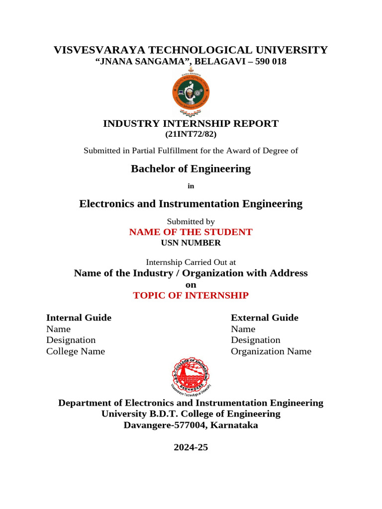 2024-25 UG 7th Sem Internship Report Format EIE-UBDTCE | PDF | Communication | Times New Roman
