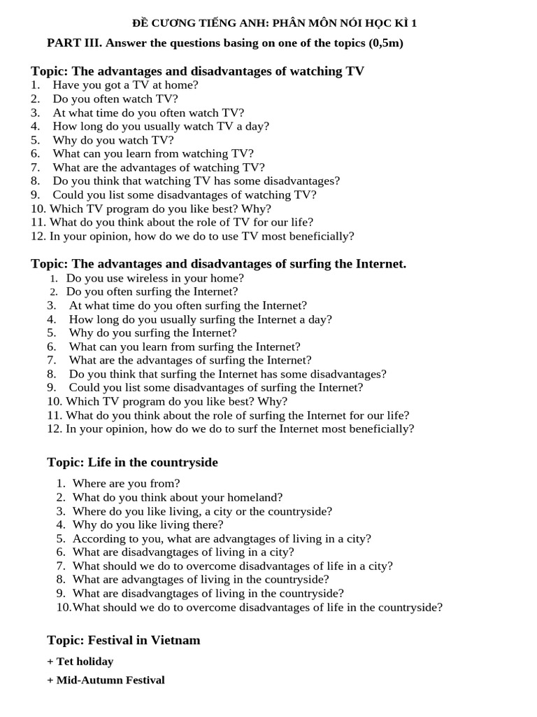 TÀI LIỆU(CÂU HỎI) KTRA NÓI HKI | PDF