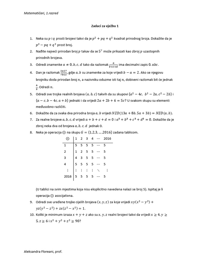 Zadaci Za Vjezbu1 | PDF