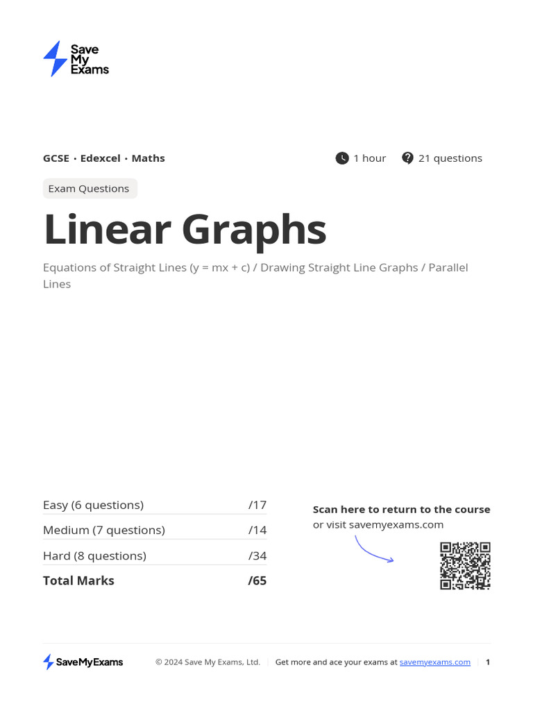 GCSE Linear Graphs Exam Questions | PDF | Mathematical Concepts ...