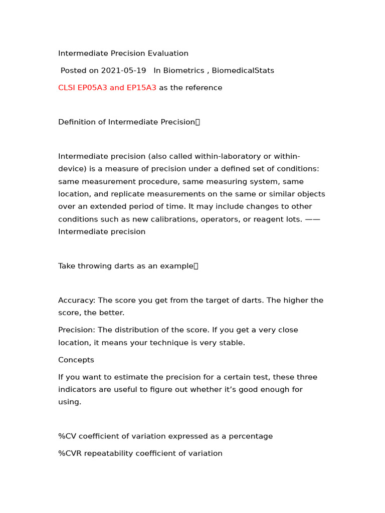 Intermediate Precision Evaluation | PDF | Accuracy And Precision ...