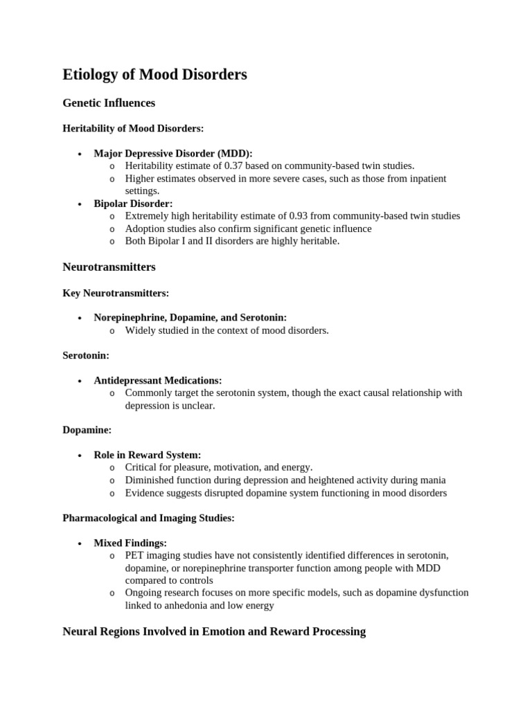 Etiology of Mood Disorders | PDF | Major Depressive Disorder | Bipolar ...