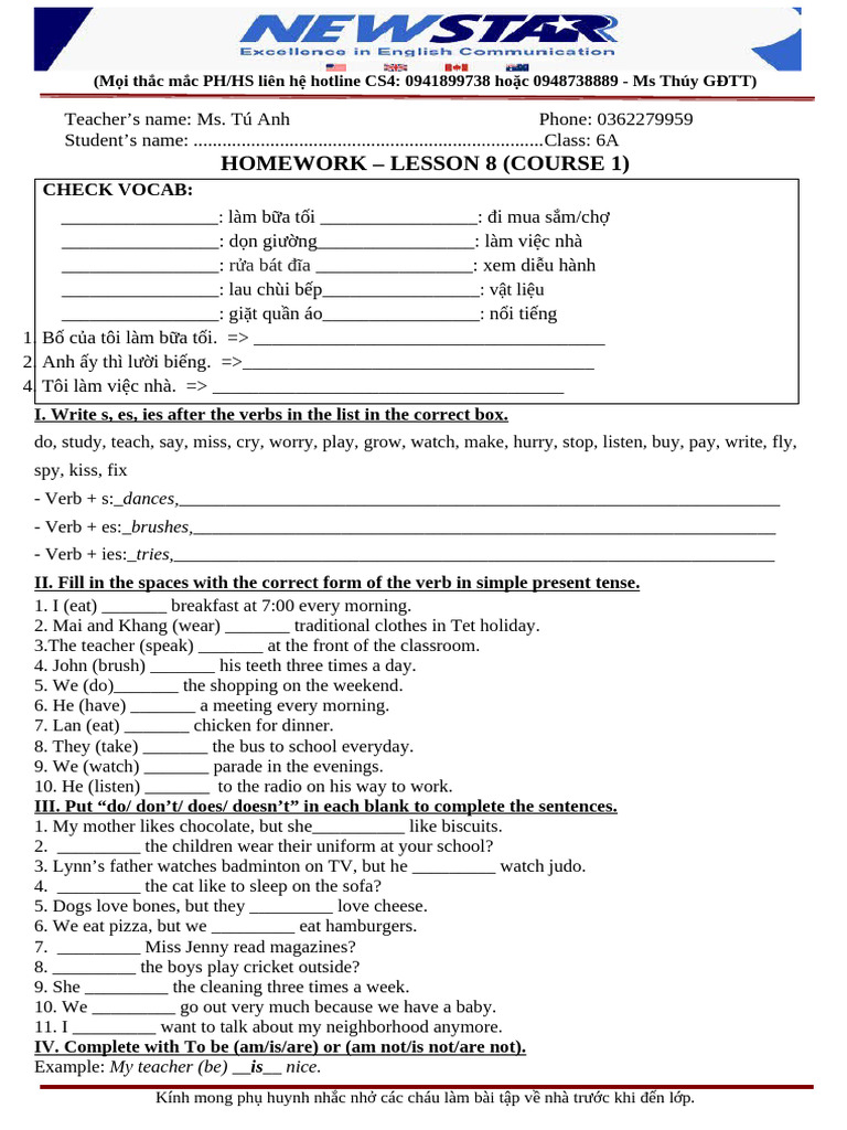 Khóa 1_LESSON 8_ BTVN | PDF | Observances Set | Secular Holidays