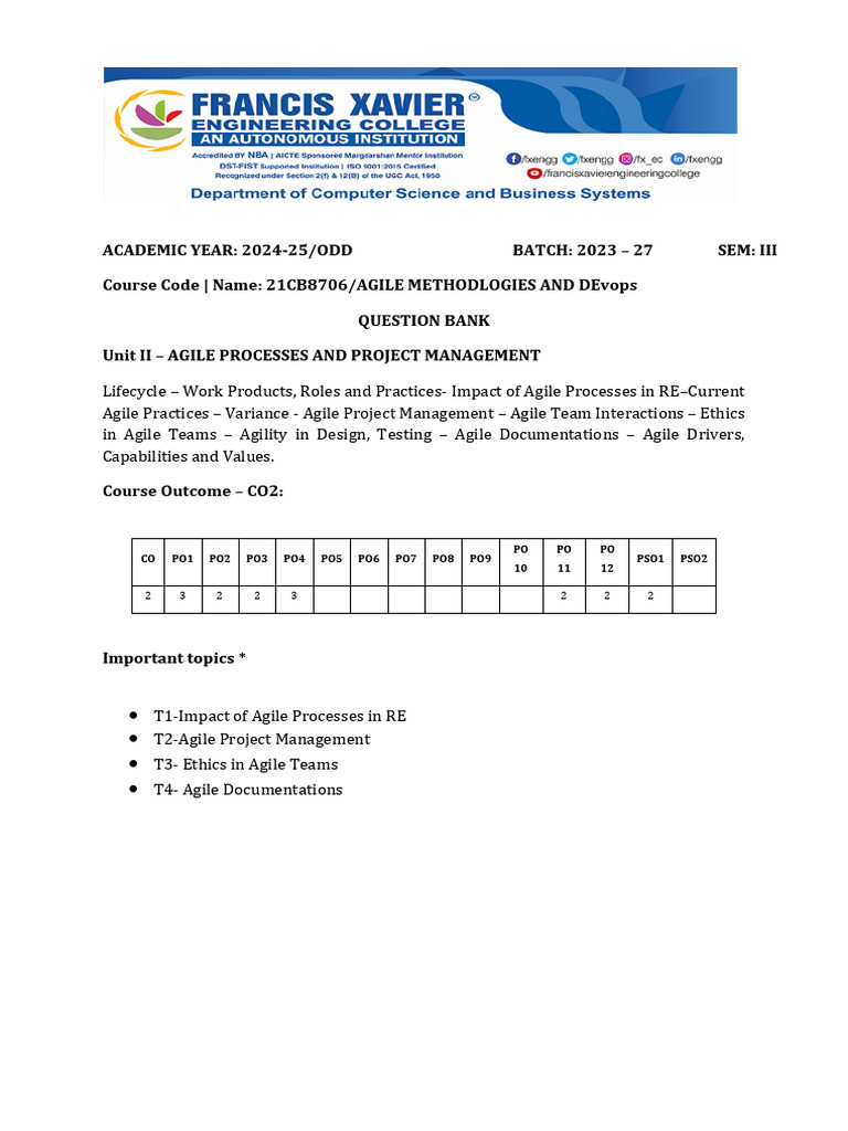 21IT7706 AMAD Unit II QB PDF | PDF | Agile Software Development | Project Management