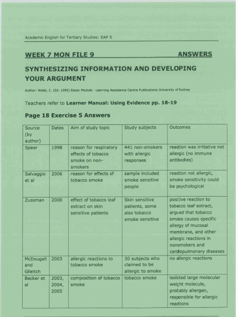 EAP5 Week 7 Mon F9 - Synthesizing information and developing your argument - answers | PDF