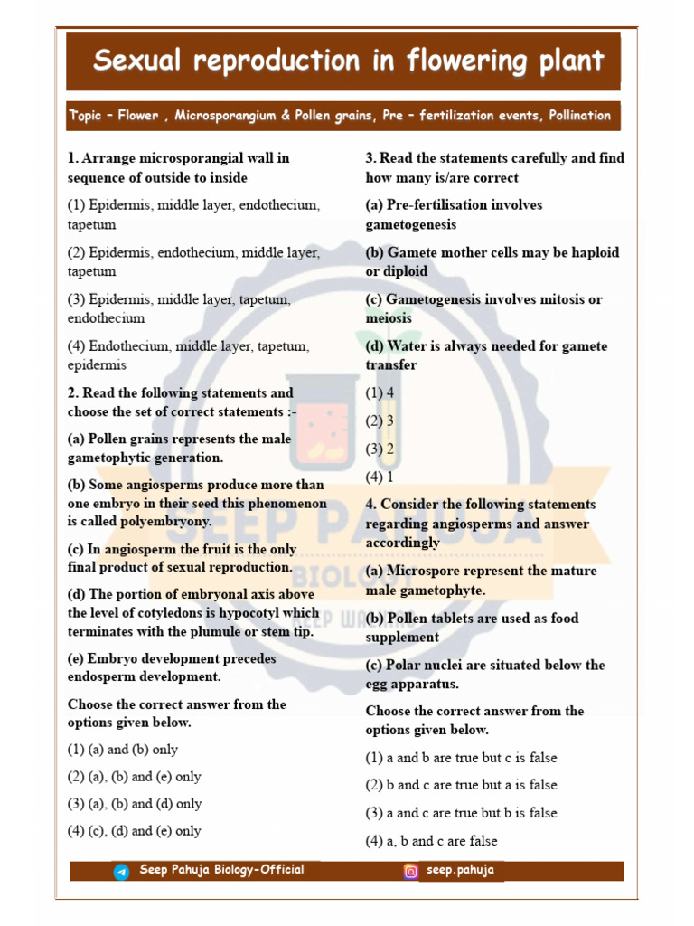 Sexual Reproduction in Flowering Plants DPP-1 | PDF | Sexual ...
