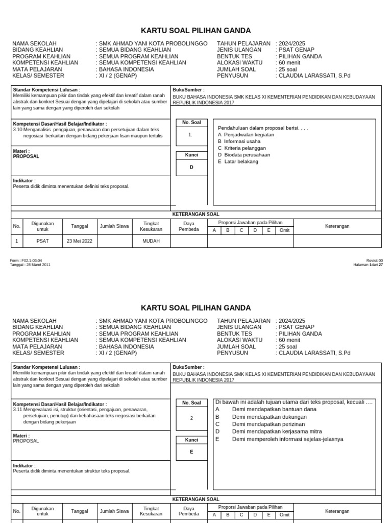 Karso Bin 11 Psat 2024-2025 | PDF