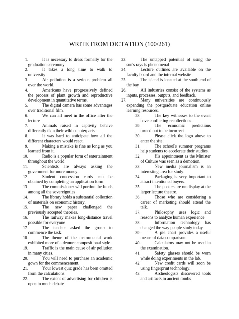 WRITE-FROM-DICTATION-100 | PDF | Physics | Science