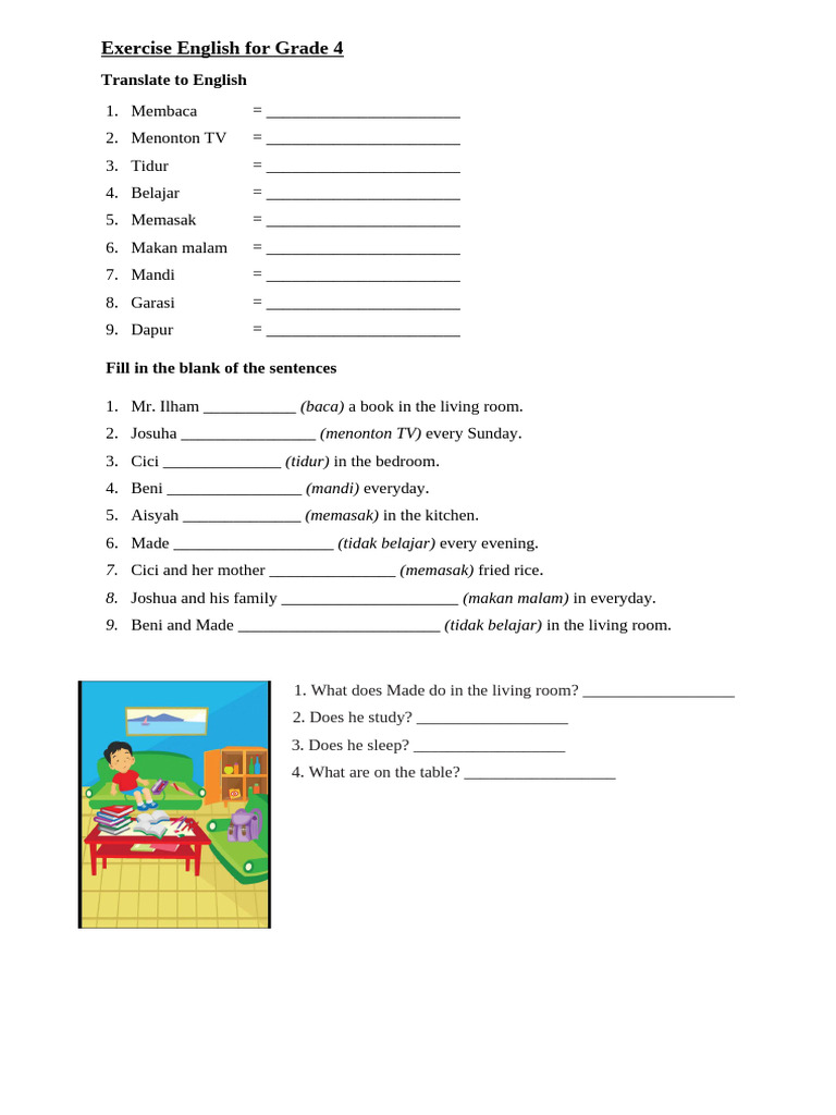 Exercise English For Grade 4 | PDF | Furniture
