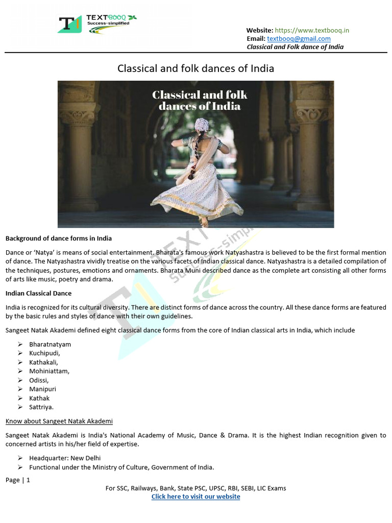 Indian Classical and Folk Dances Guide | PDF | Dances | Performing Arts