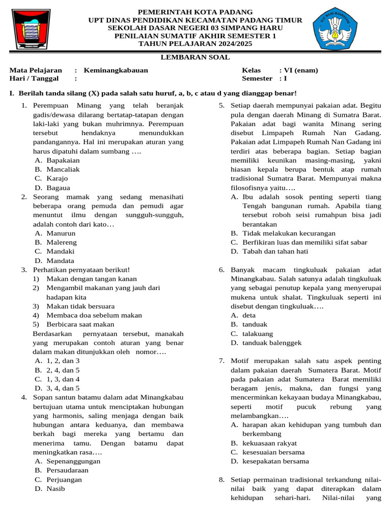 Soal Sas 1 Bam | PDF