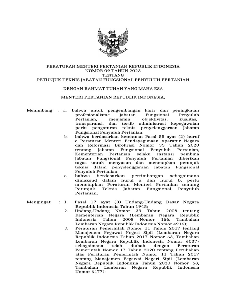 Permentan Nomor 09 Tahun 2023 | PDF