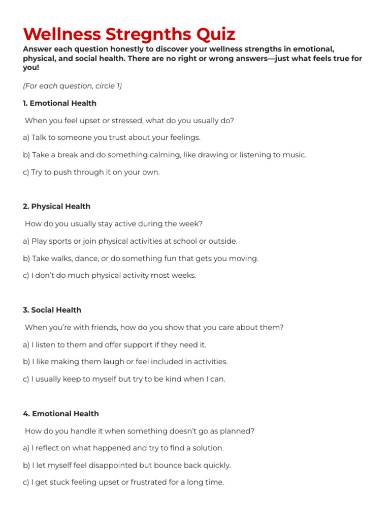SEL Wellness Quiz Answer Sheet | PDF | Mindfulness | Psychological Concepts