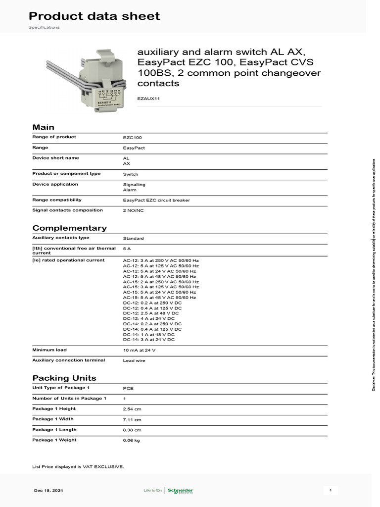 Schneider Electric - EasyPact-EZC - EZAUX11 | PDF | Electricity ...