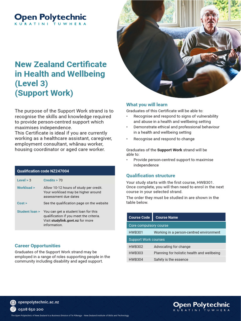 New Zealand Certificate in Health and Wellbeing Level 3 Support Work | PDF