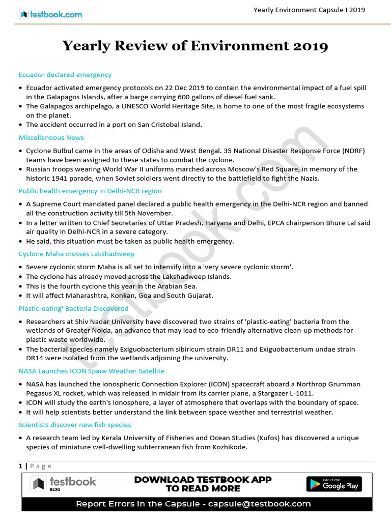 Envirronment Yearly Review 2019 | PDF | Climate Change | Natural ...