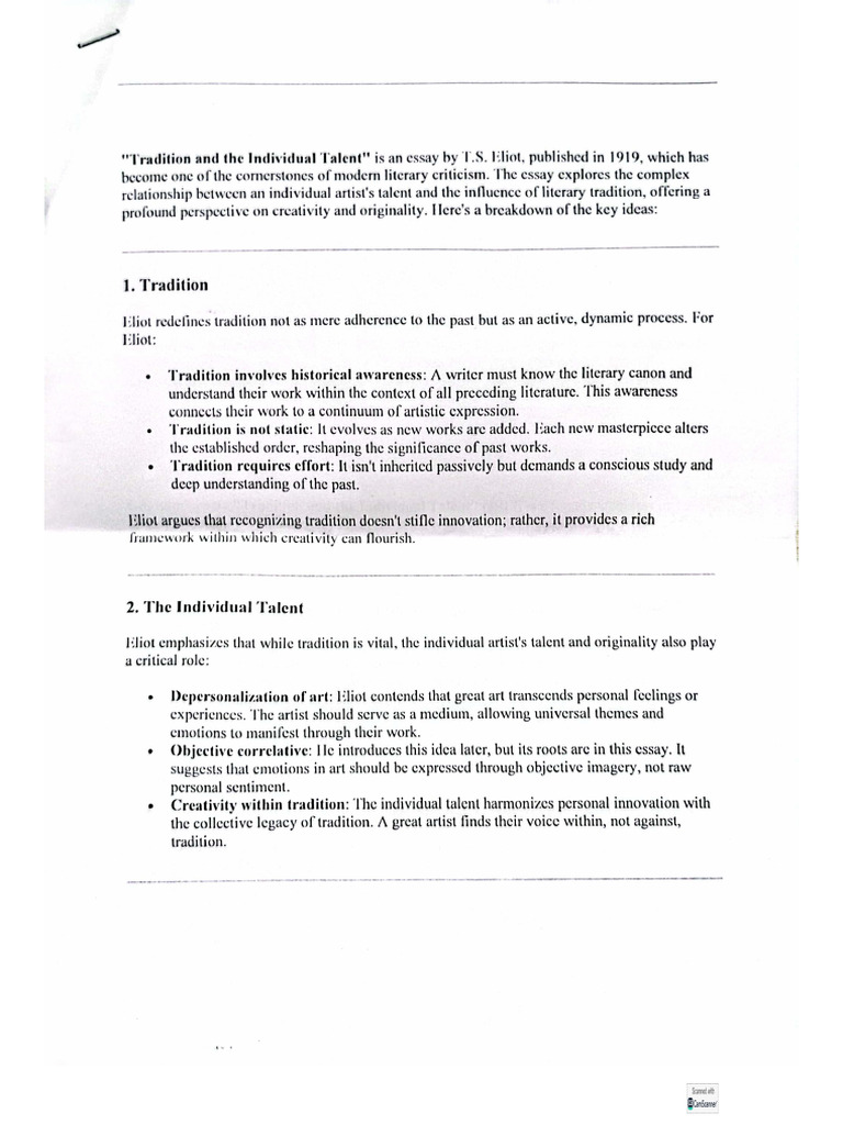 Tradition and The Individual Talent | PDF