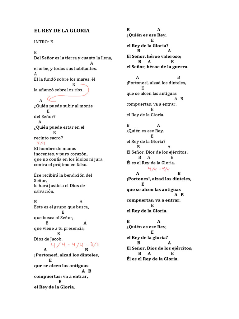 El Rey de La Gloria - Acordes | PDF | Creencia religiosa y doctrina ...