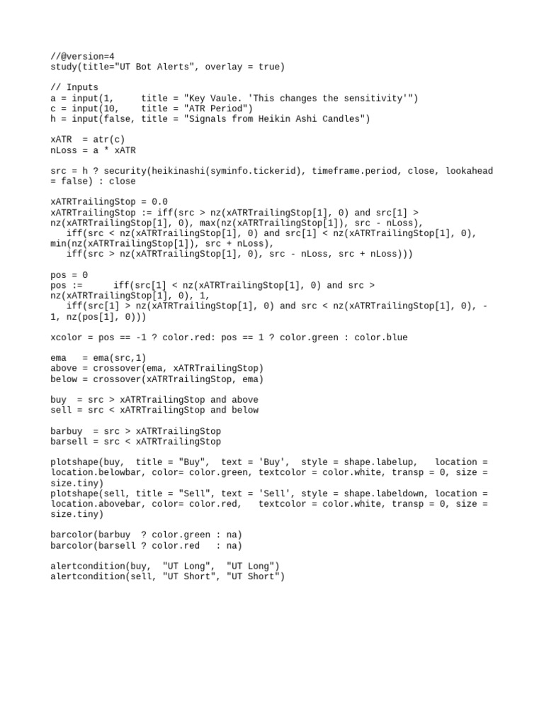 UT Bot Alerts: ATR Trailing Stop Strategy | PDF