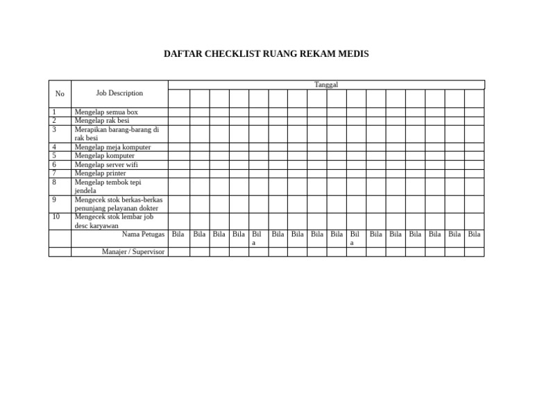 Daftar Checklist Ruang Rekam Medis | PDF