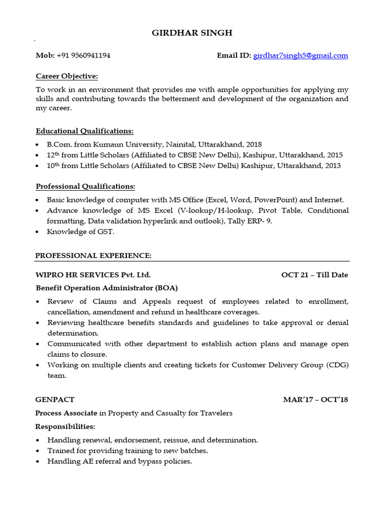 CV- Girdhar Singh | PDF | Computing