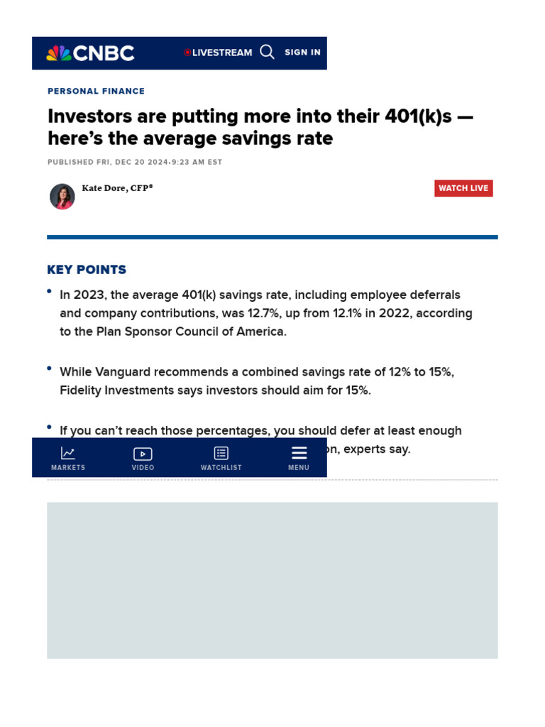 Here's the average 401(k) savings rate as investors boost deferrals ...