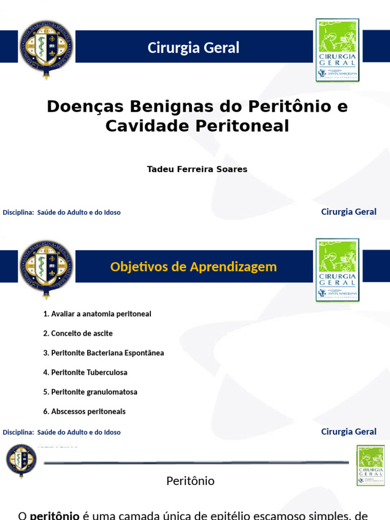 Aula - DoenÃ§as Benignas Do Peritoneo e Cavidade Peritoneal | PDF ...