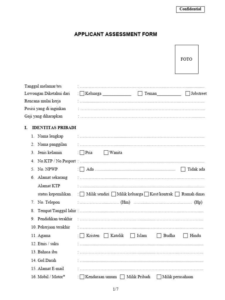 Applicant Assessment Form-Ver - Indo | PDF