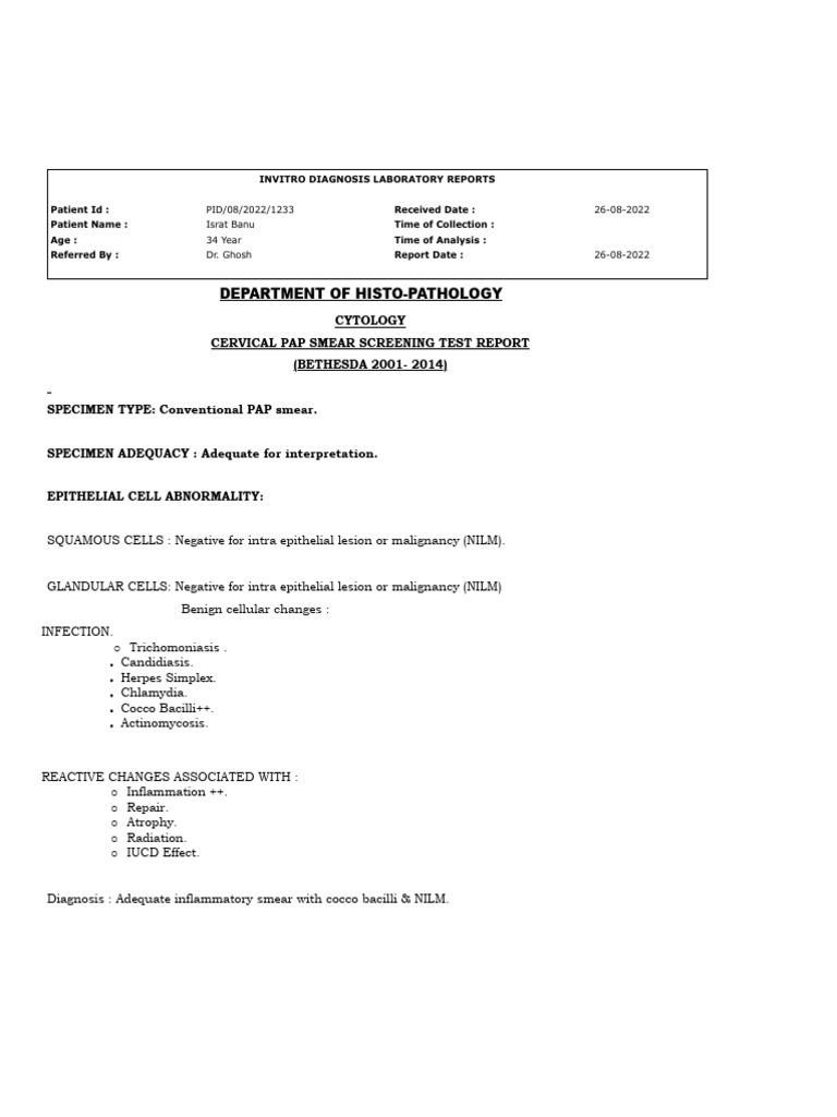 Cervical Pap Smear Results | PDF