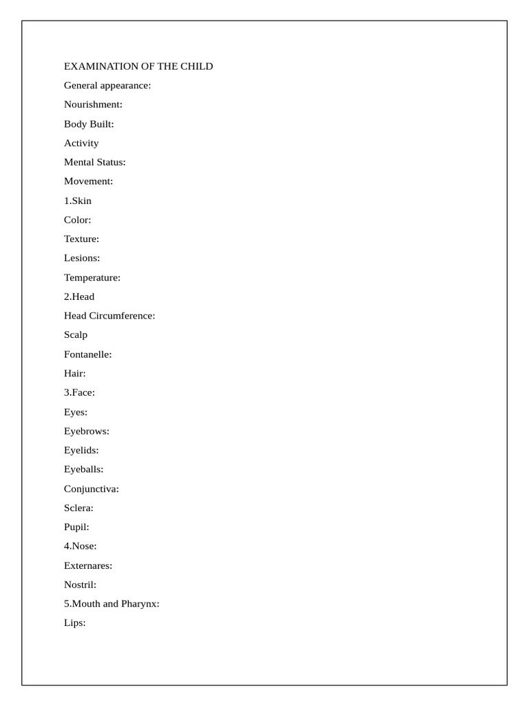 Examination of The Child Head To Toe | PDF