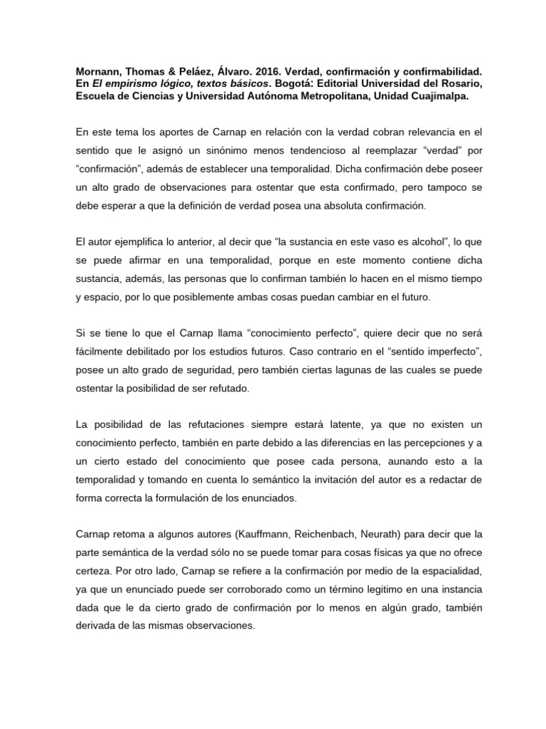 Reseña Carnap | PDF | Verdad | Certeza