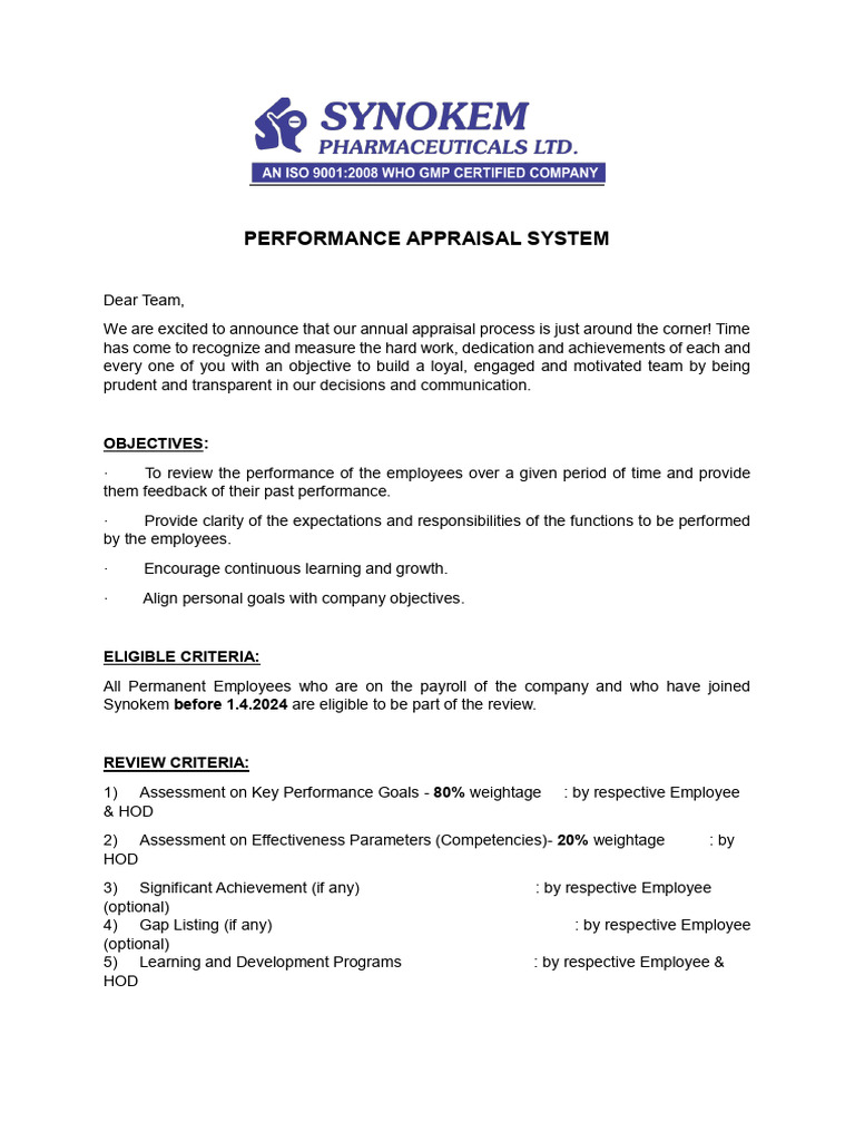 Annual Performance Appraisal Guide | PDF | Performance Appraisal | Organizational Behavior