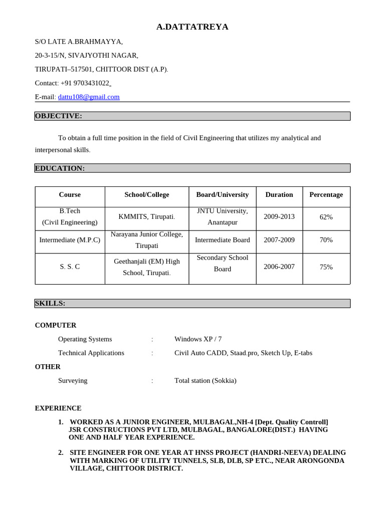 RESUME -dattu (1) | PDF