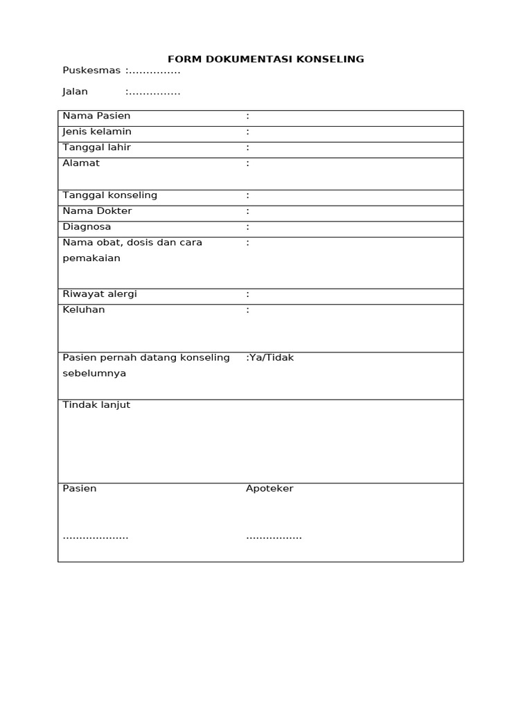 Form Dokumentasi Konseling | PDF