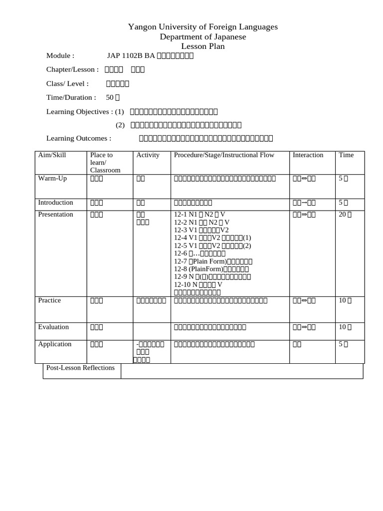 Lesson Plan BA1 Sho L12 | PDF