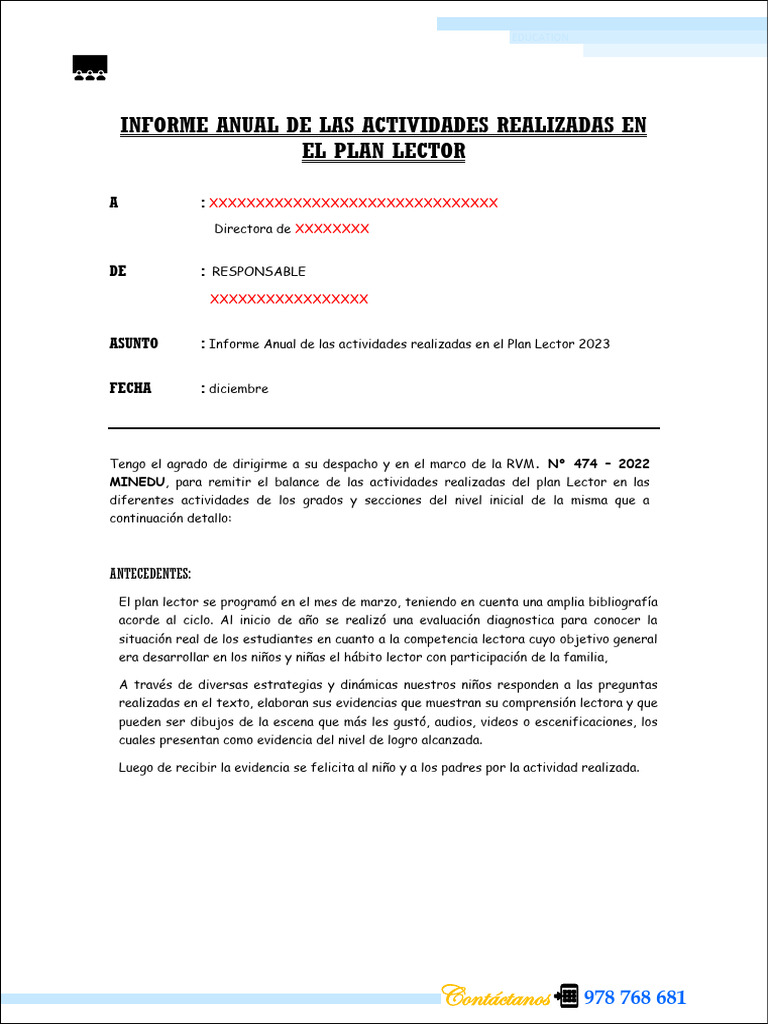 Informe Final de Plan Lector | PDF | Educación de la primera infancia