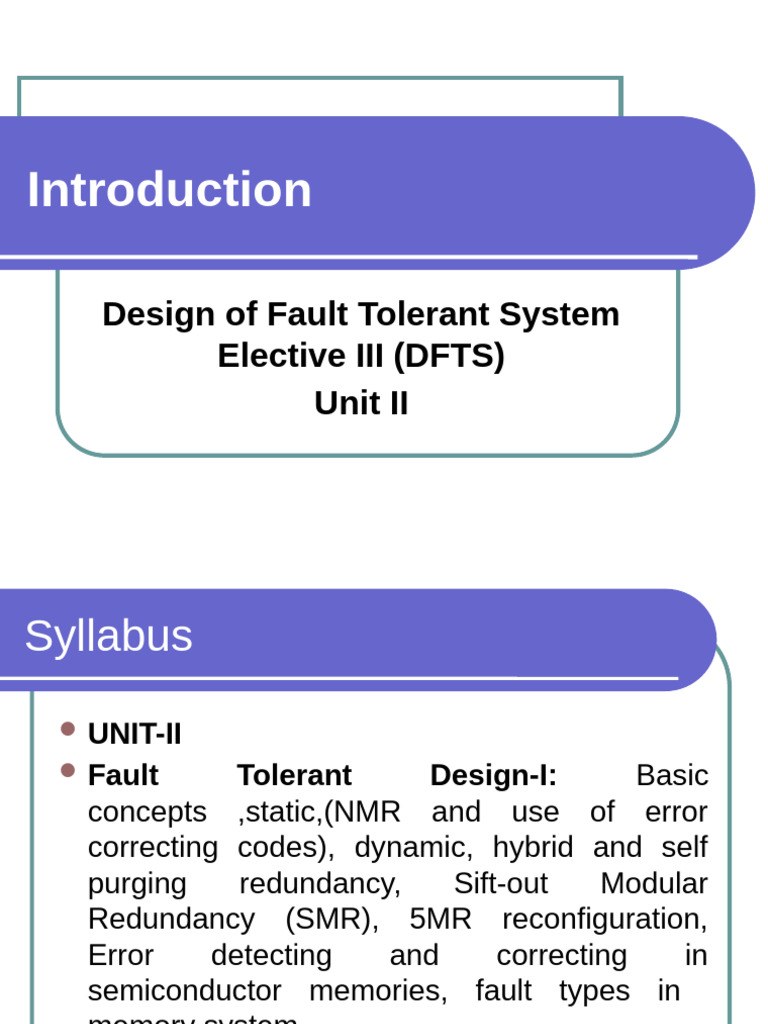 DFTS BE 4 II Sem Unit 2 | PDF | Fault Tolerance | Reliability Engineering