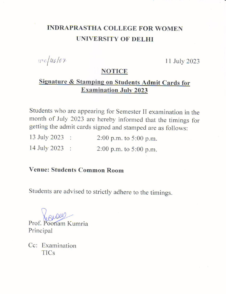 NOTICE - Stamping On Admit Card | PDF