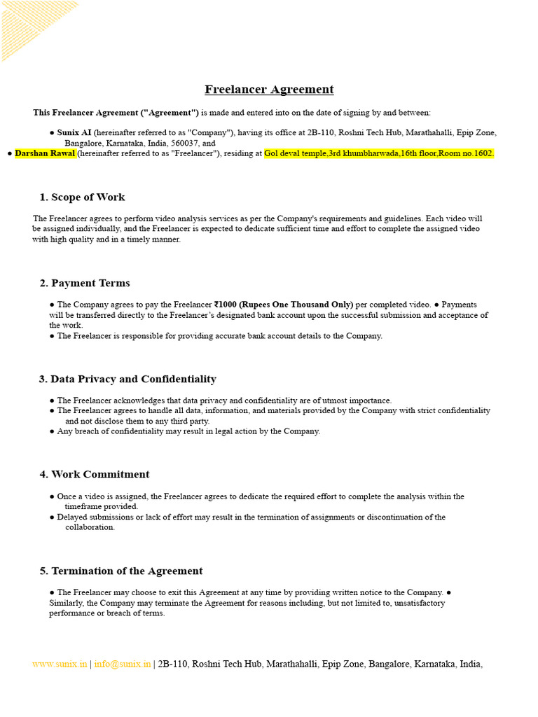 Freelancer Agreement | PDF | Common Law | Business Law