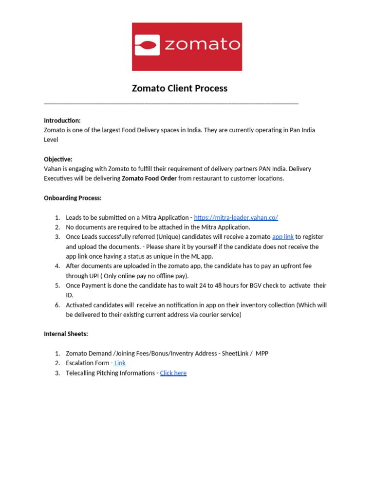 Zomato Client Process - MLA | PDF