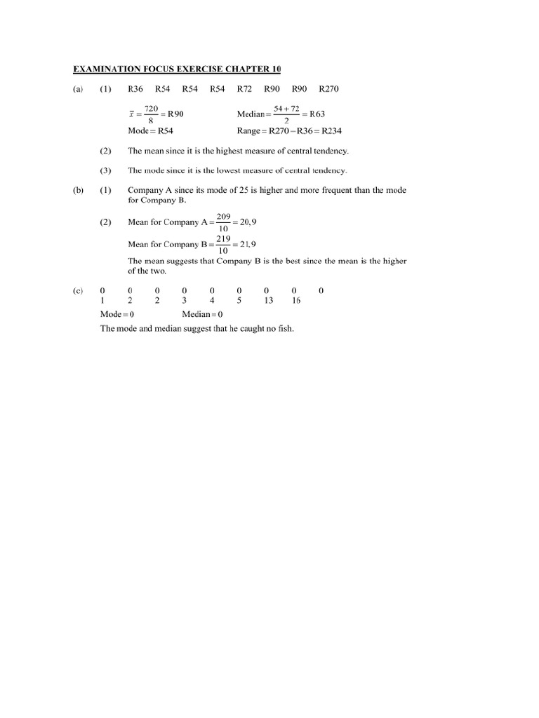 G10 - Chapters 10, 8, 5, 7 & 11 - Exam Focus Exercise Solutions | PDF