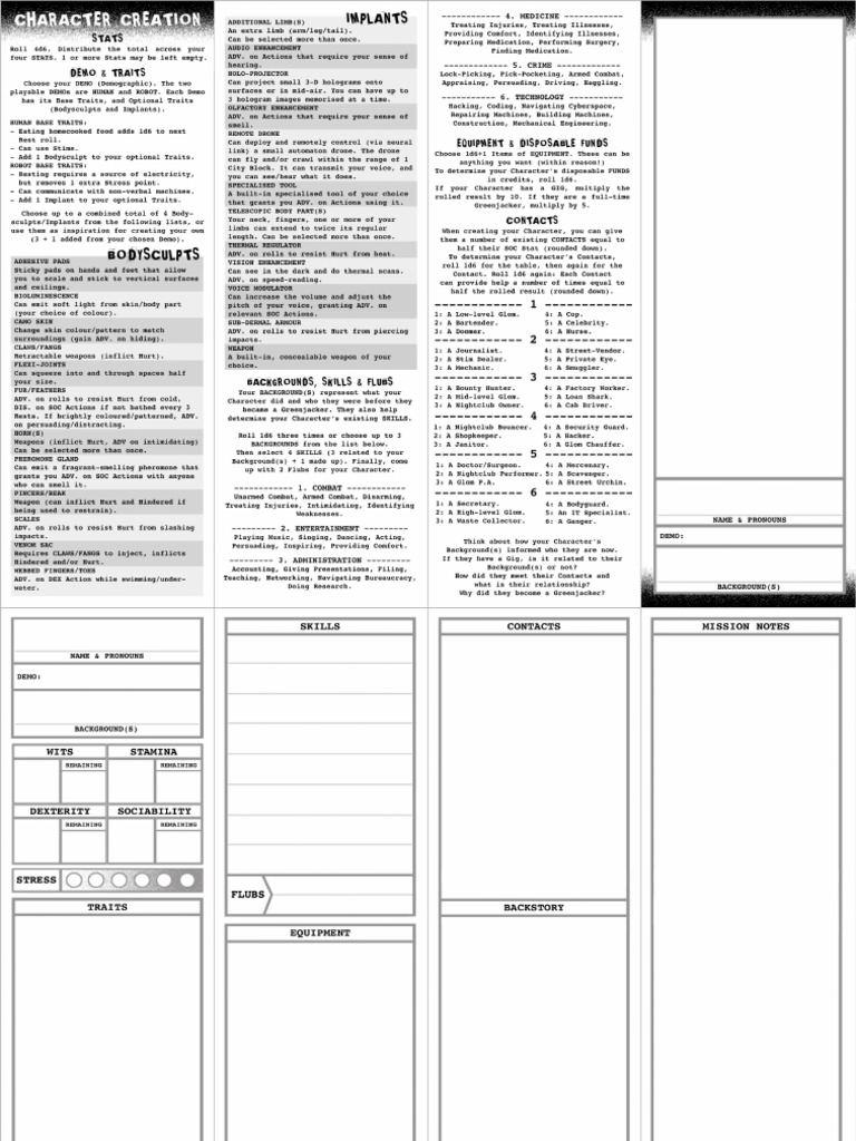 Greenjackers Character Sheet (Form Fillable) | PDF